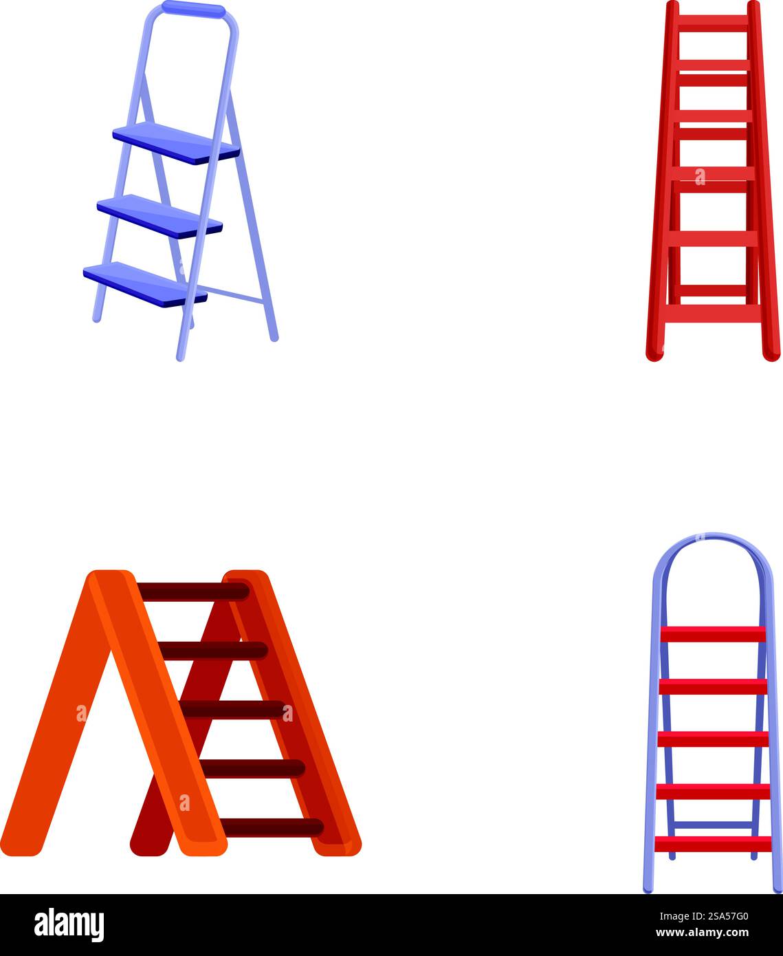 Step ladder icons set cartoon vector. Metal and wooden ladder ...