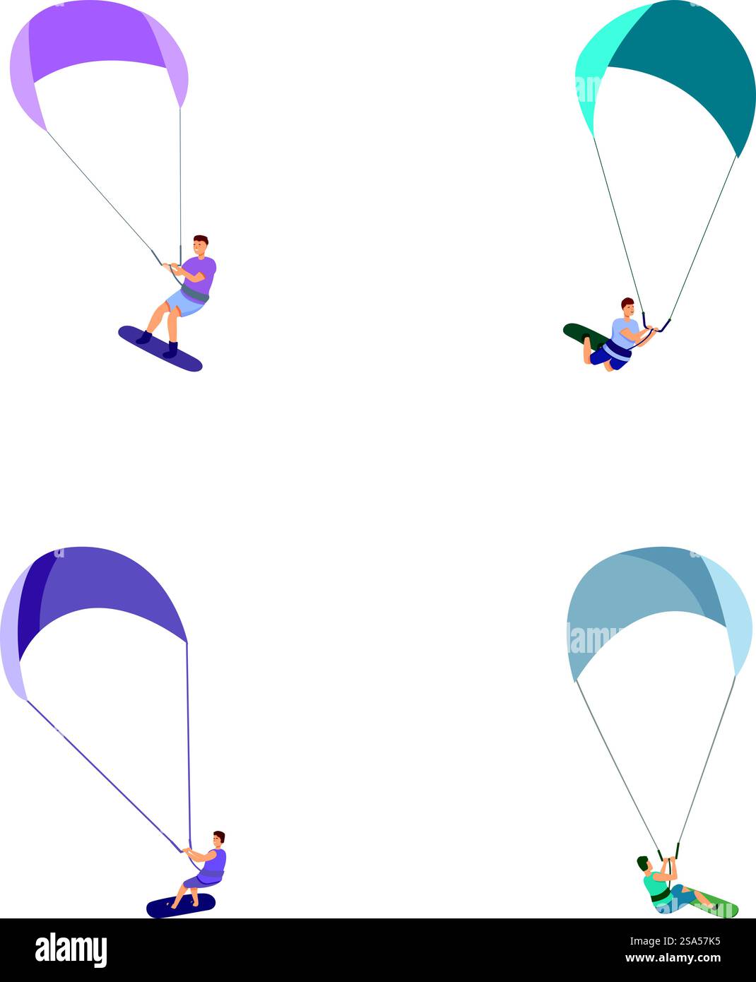 Exciting and colorful parasailing adventure vector set for summer water ...