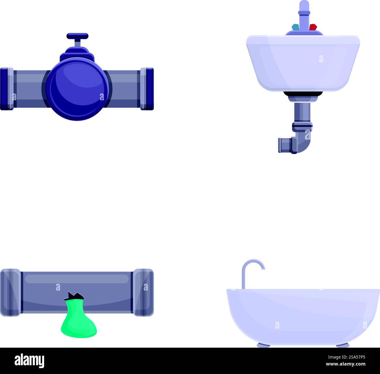 Plumbing repair icons set cartoon vector. Various plumbing equipment ...