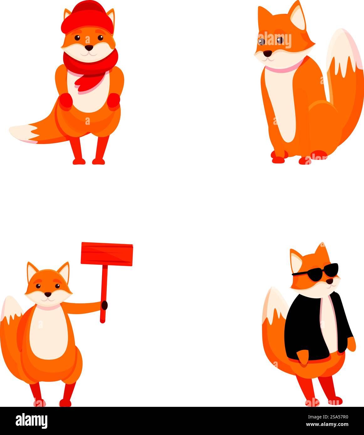 Fox icons set cartoon vector. Cute forest animal red fox. Cartoon ...