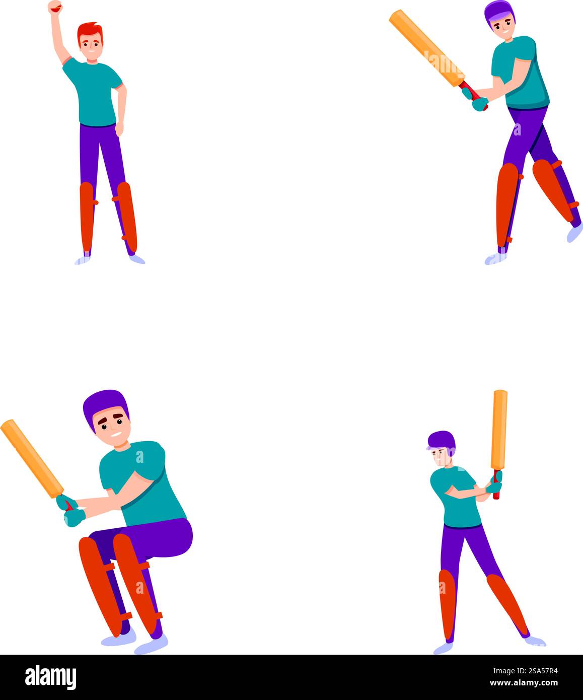 Cricket player icons set cartoon vector. Cricketer man with bat and ...