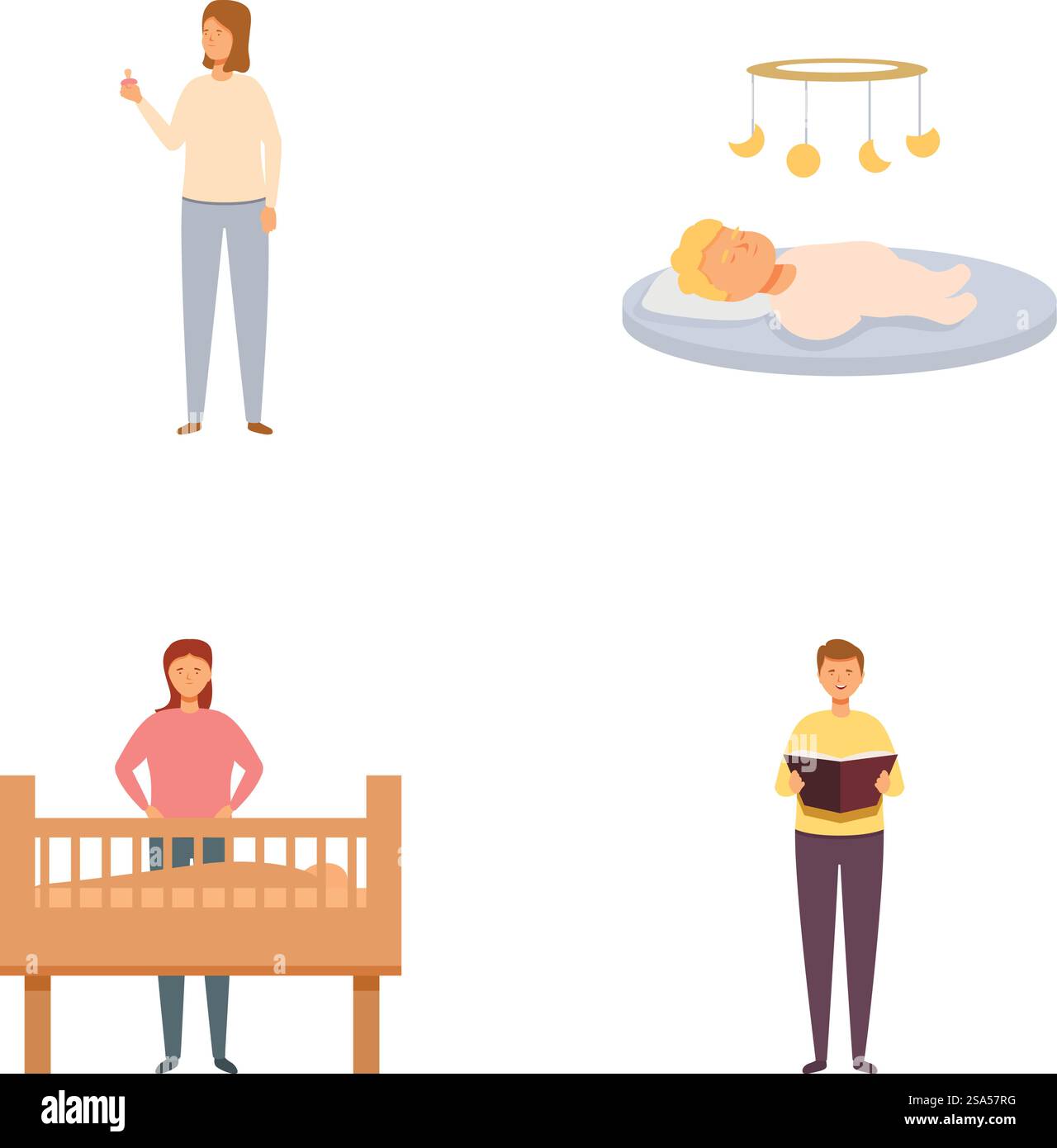 Collection of four vector illustrations depicting various parenting ...