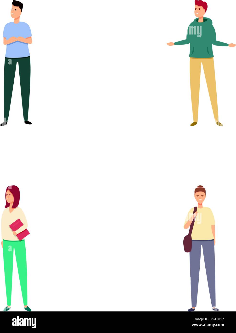 Illustration of four cartoon characters with different poses and attire ...