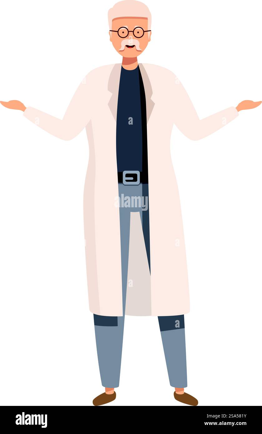 Senior scientist explaining something with open arms hi-res stock ...