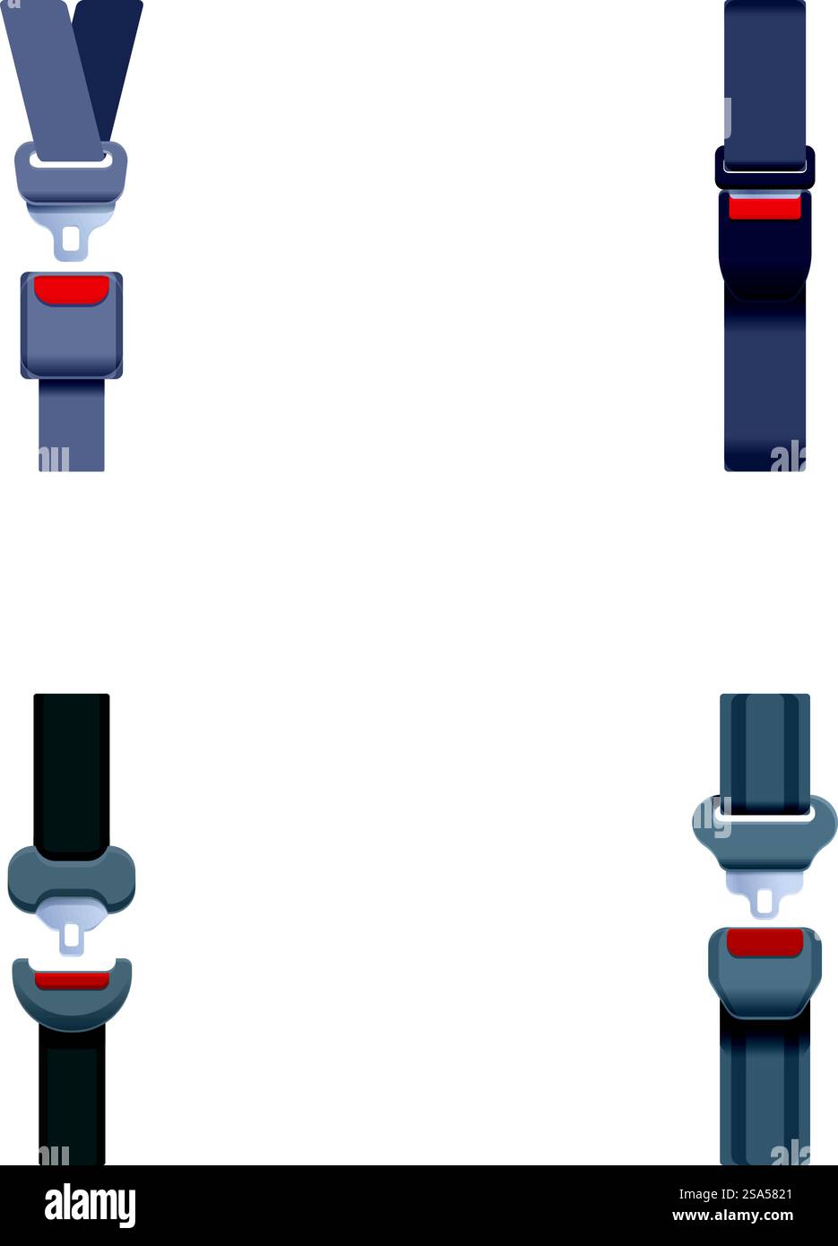 Collection of six seat belt buckles illustrating various locking states ...