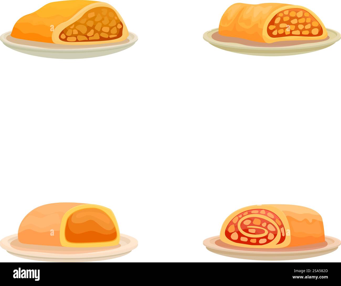 Set of four vector illustrations showcasing different filled bread ...