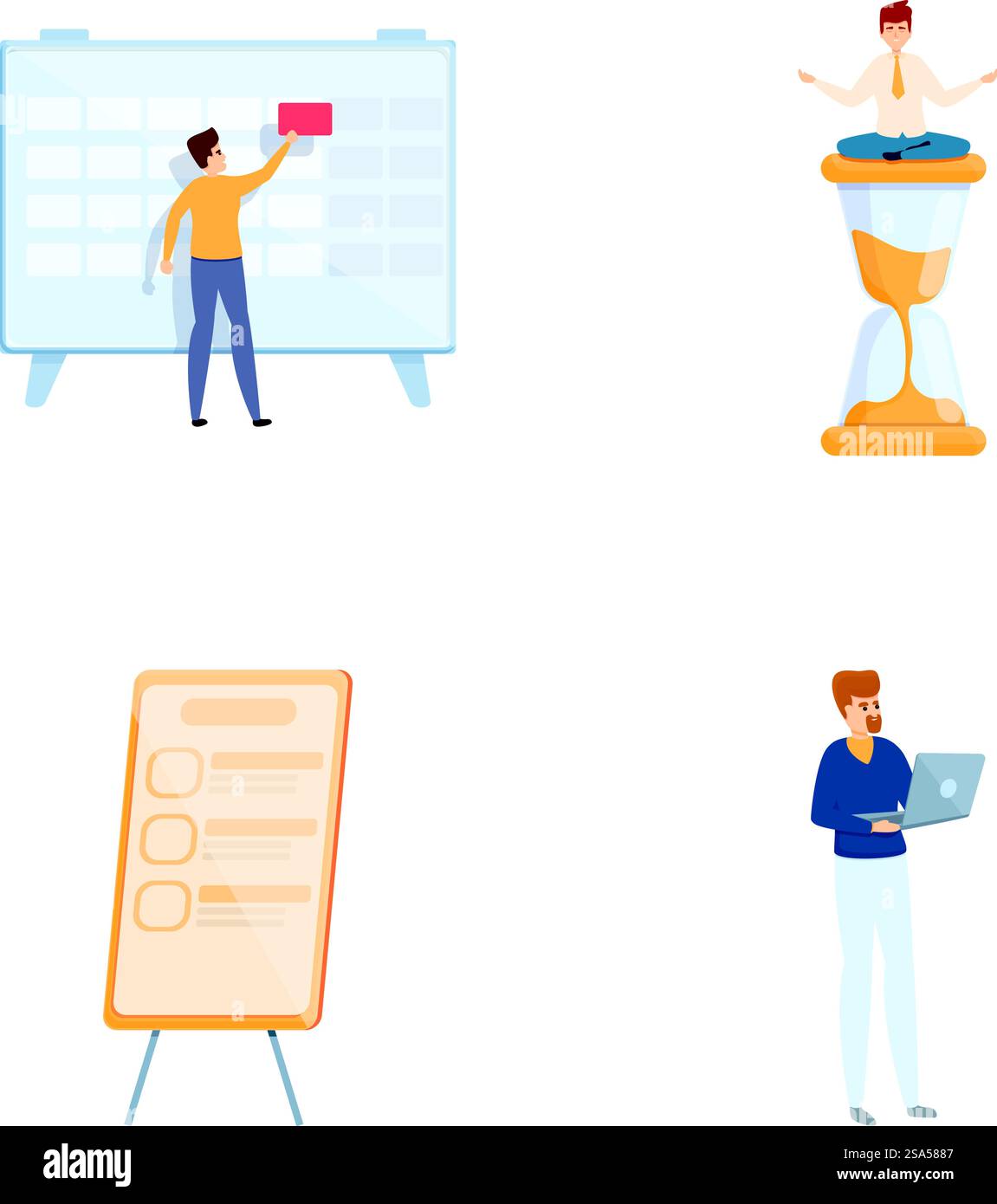 Business planning icons set cartoon vector. People managing time ...