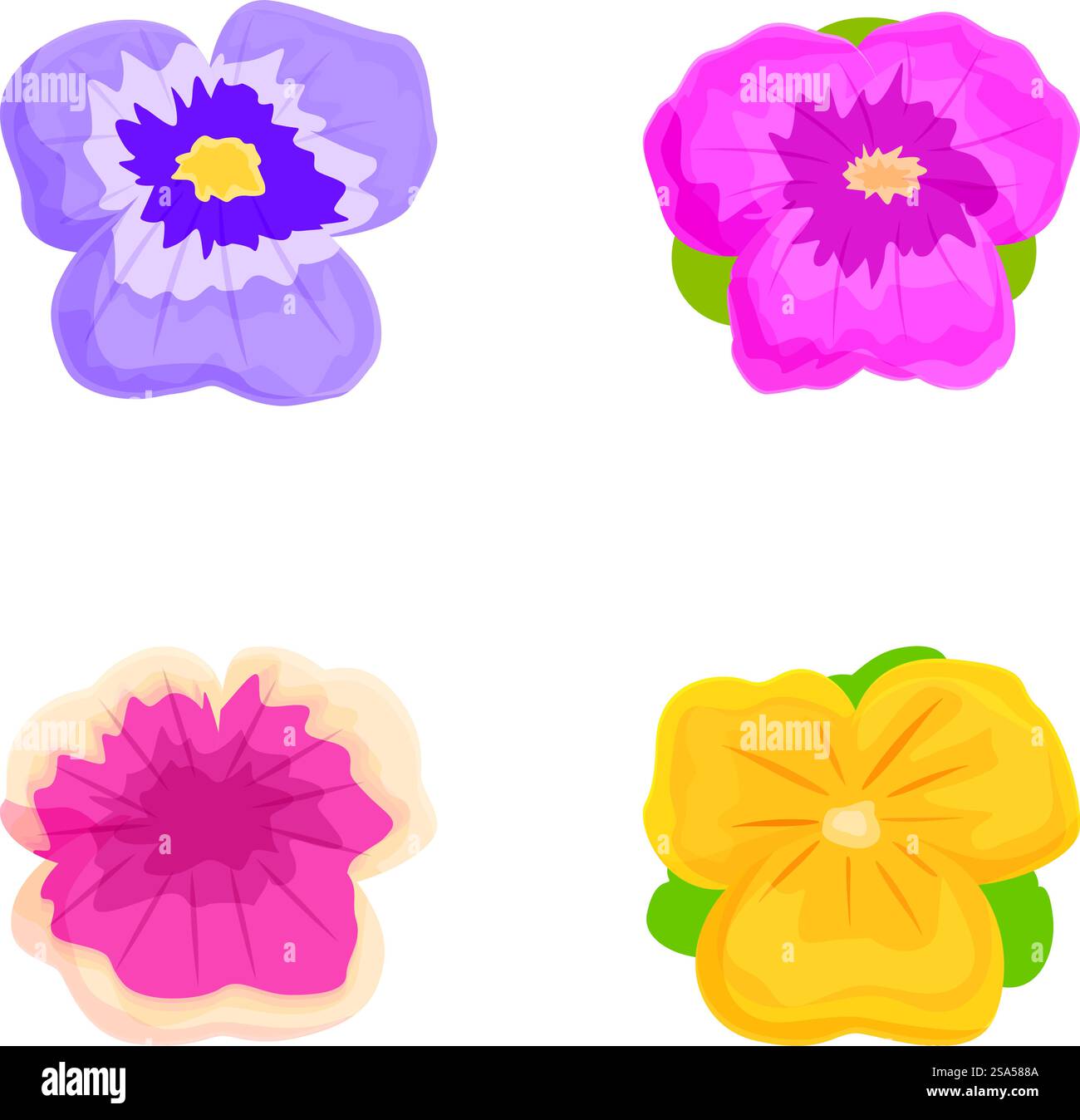 Illustration collection of four vibrant cartoon flowers in various ...