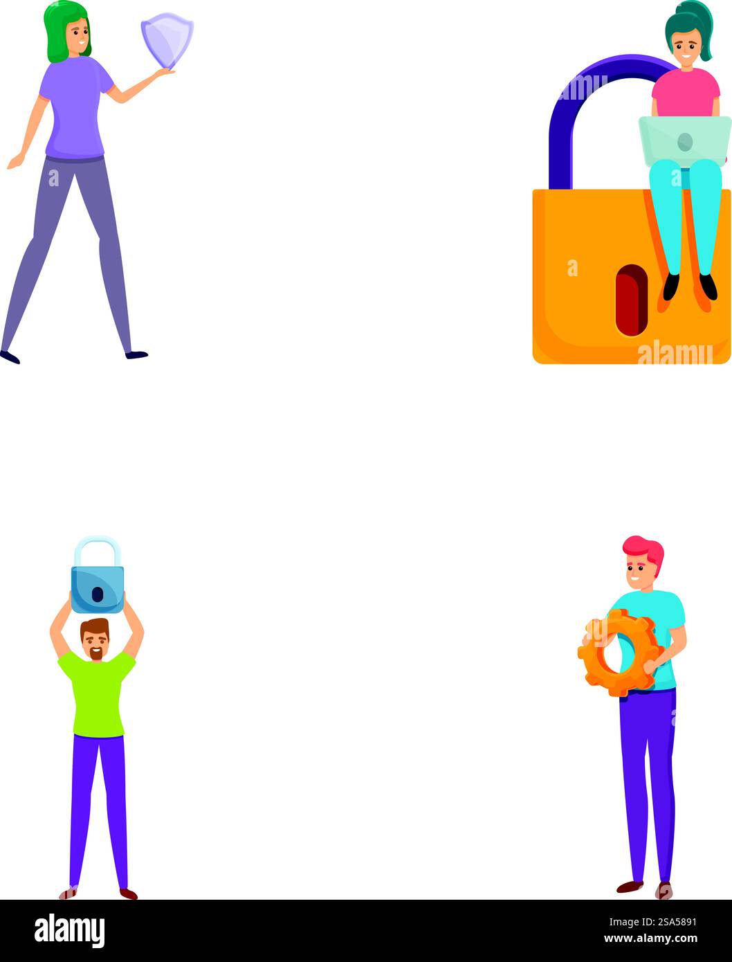 Network security icons set cartoon vector. Online information ...