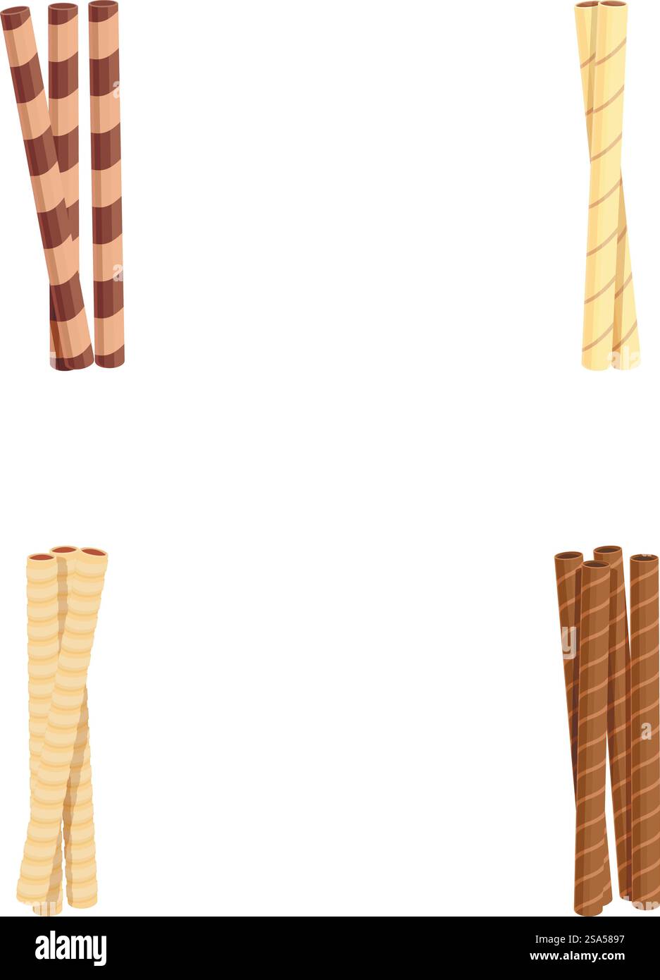 Set of four different wafer sticks with chocolate and vanilla flavors ...