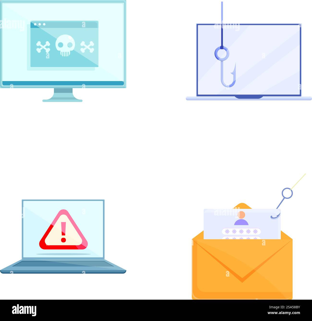 Hacker activity icons set cartoon vector email virus hi-res stock ...