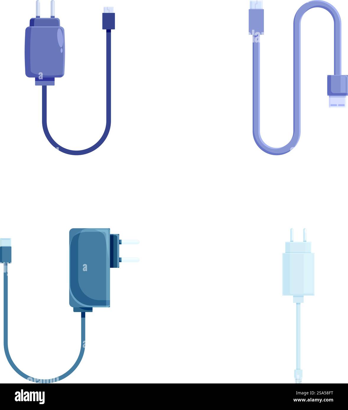 Vector illustration set of different usb cables and adapters on white ...