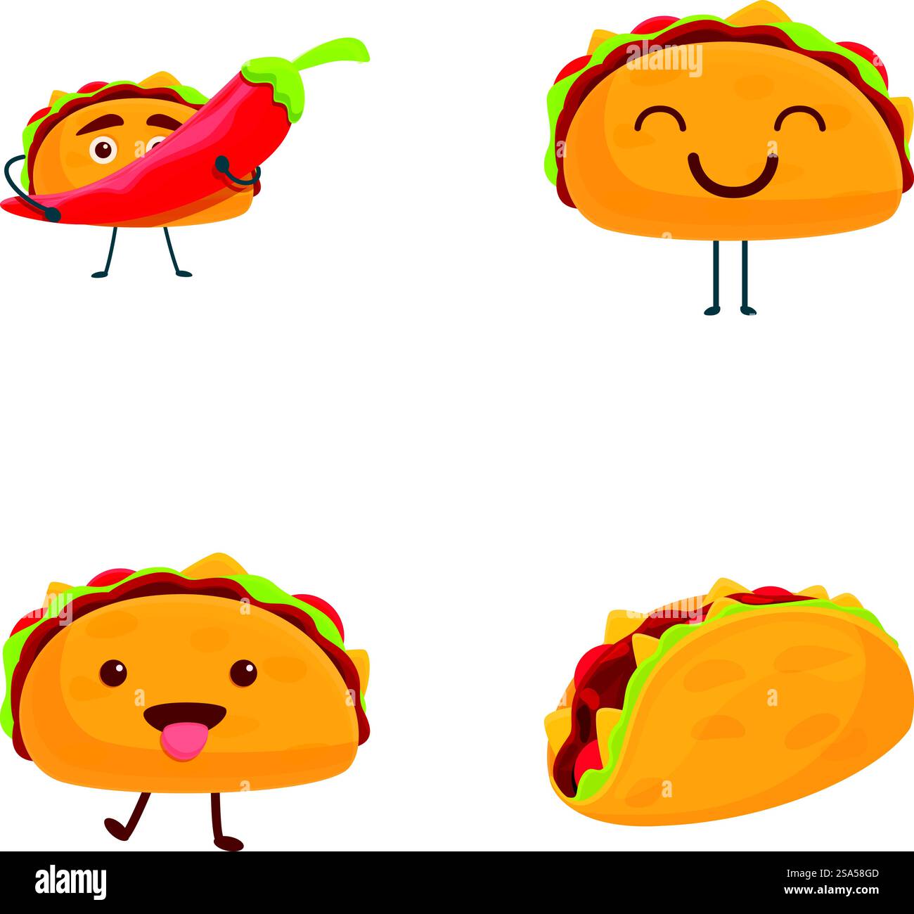 Cartoon taco icons set cartoon vector. Cute cartoon fast food tacos ...