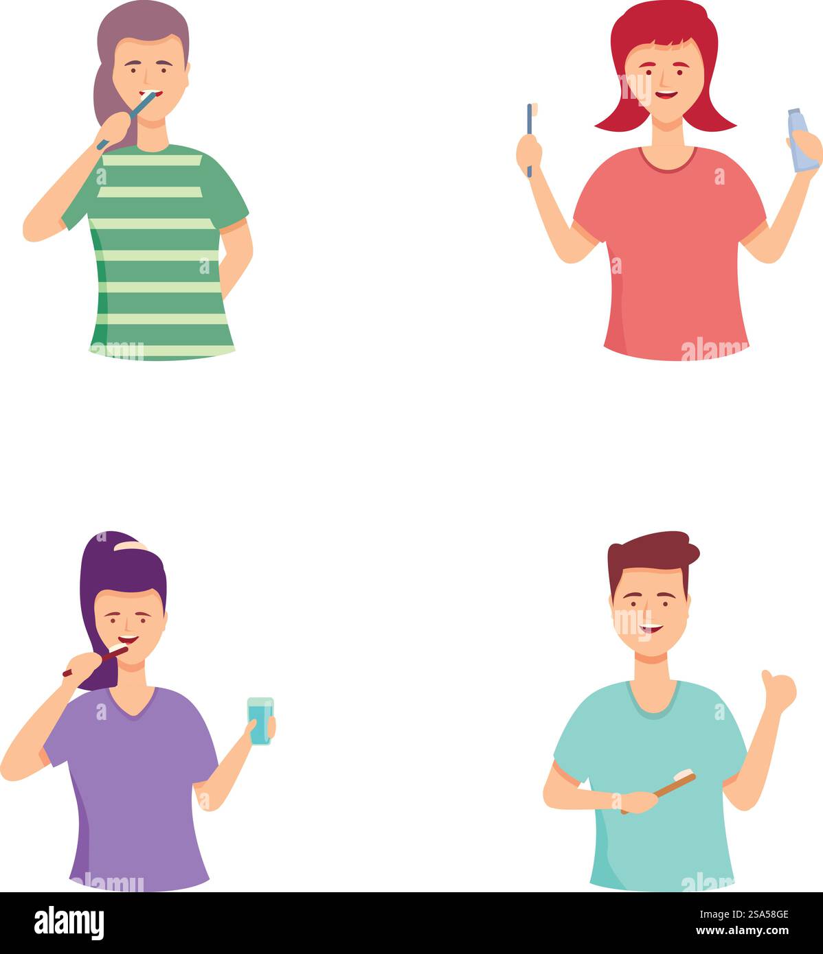 Collection of illustrations showing individuals brushing teeth ...