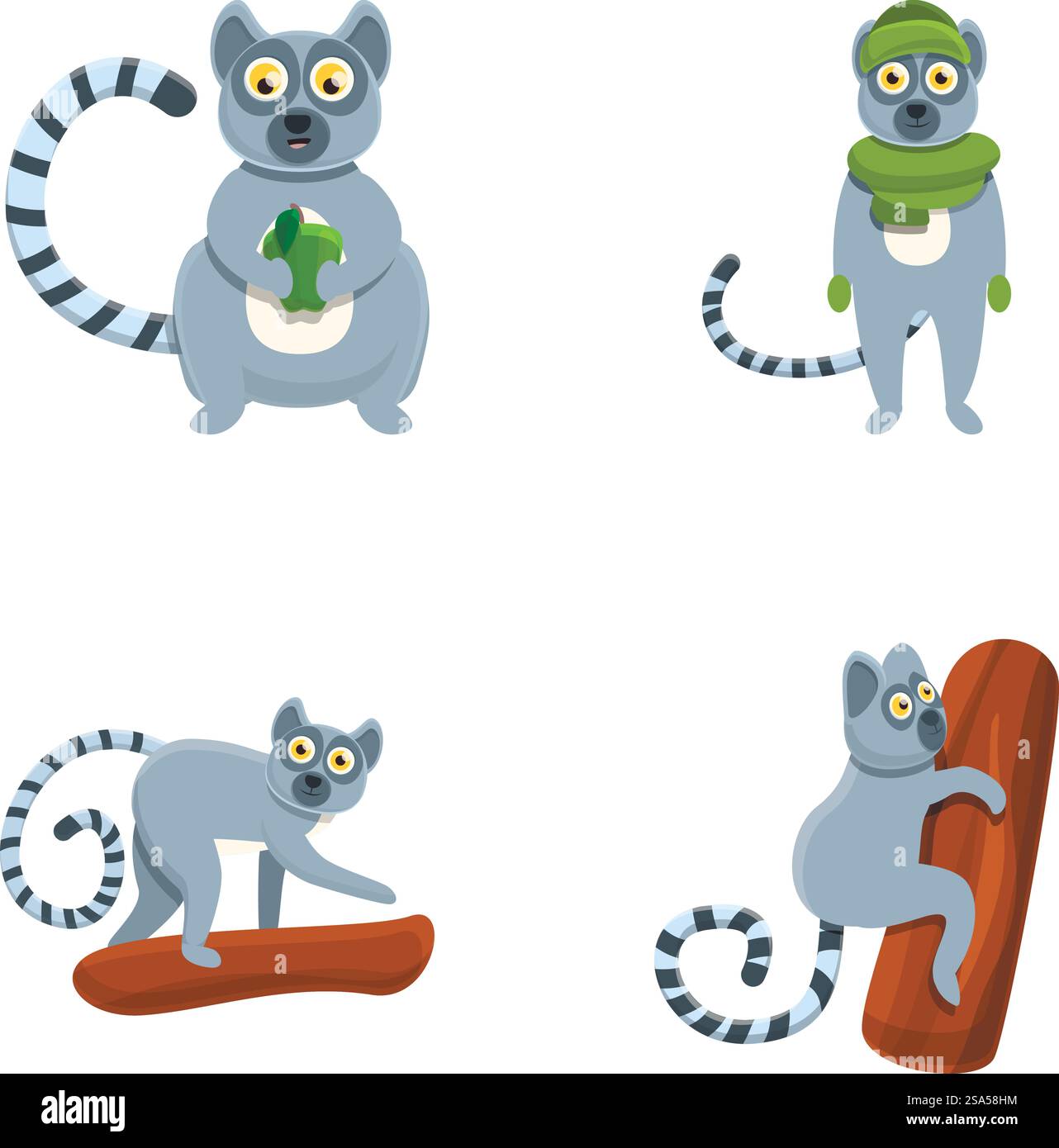African lemur icons set cartoon vector. Animal of madagascar and africa ...