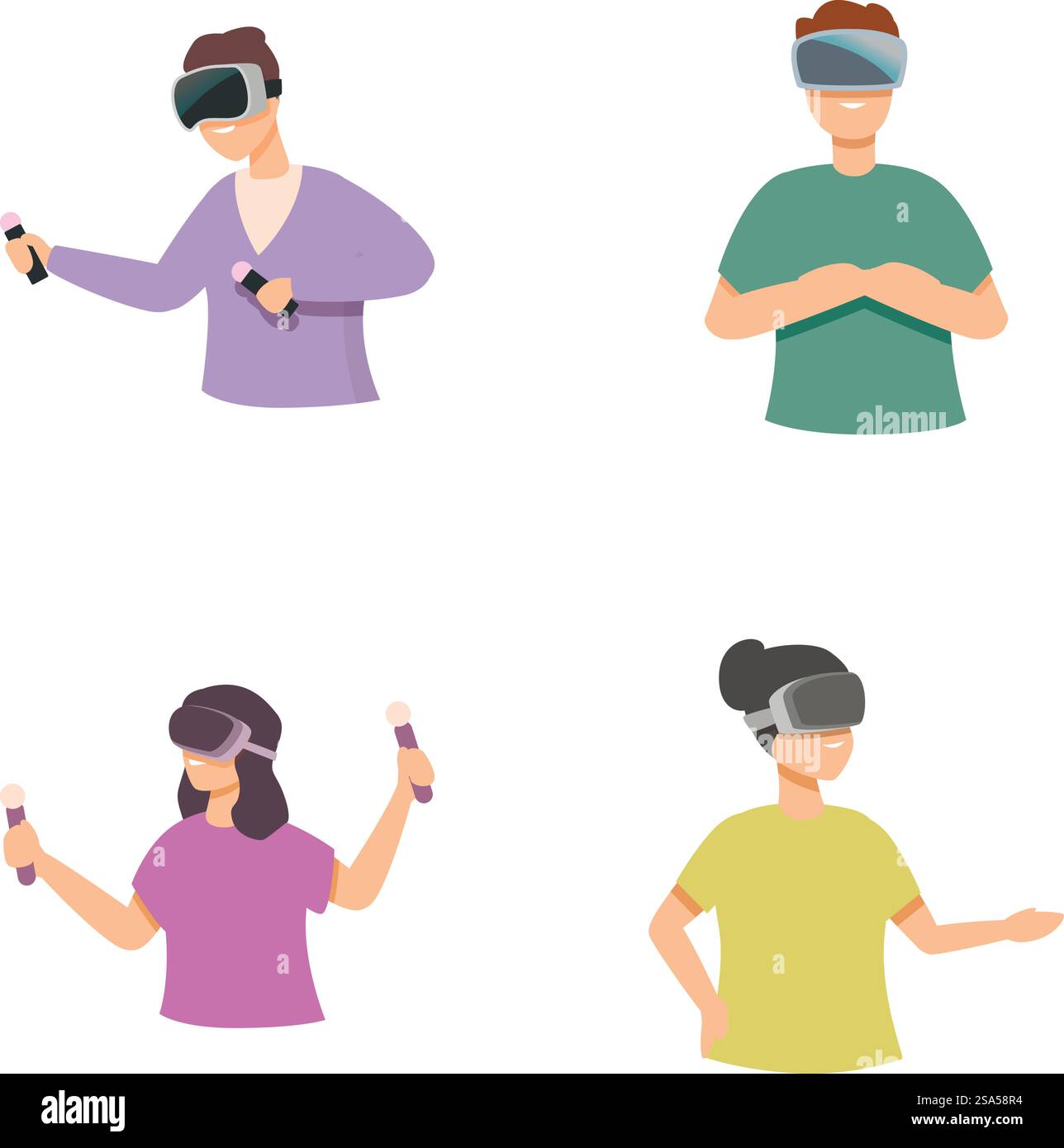 Illustration collection showing diverse individuals engaged in virtual ...
