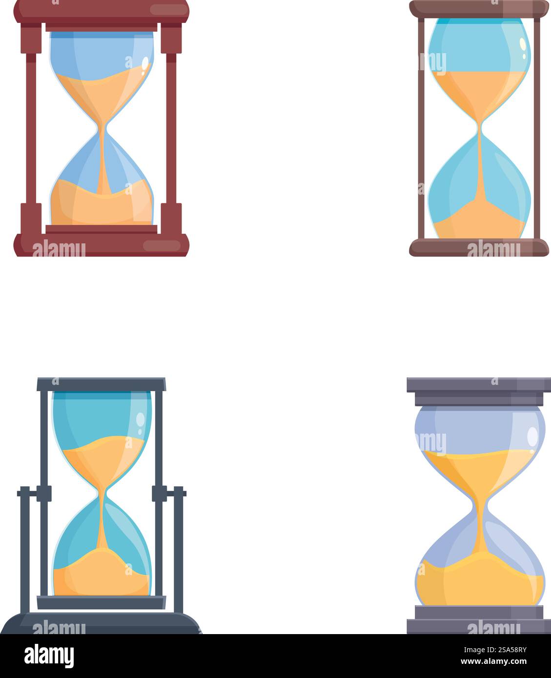 Vector illustration of four hourglasses with different designs hi-res ...