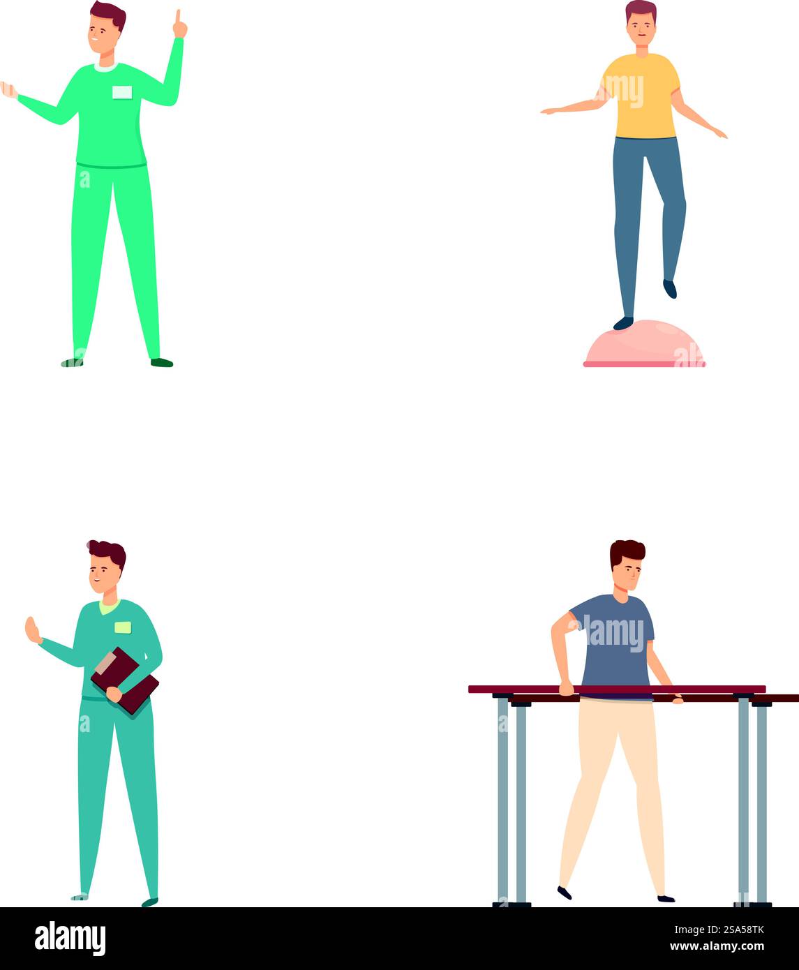 Injury rehabilitation icons set cartoon vector. Therapist help patient ...