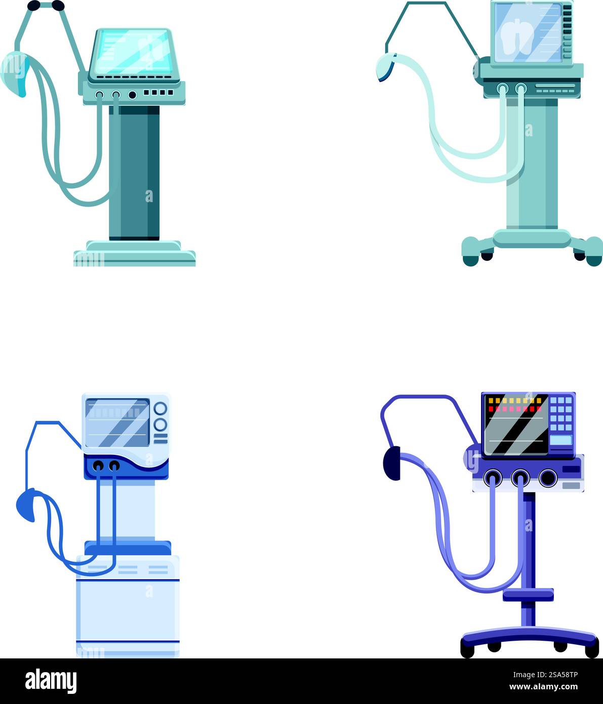Respiratory ventilator icons set cartoon vector. Equipment for lung ...