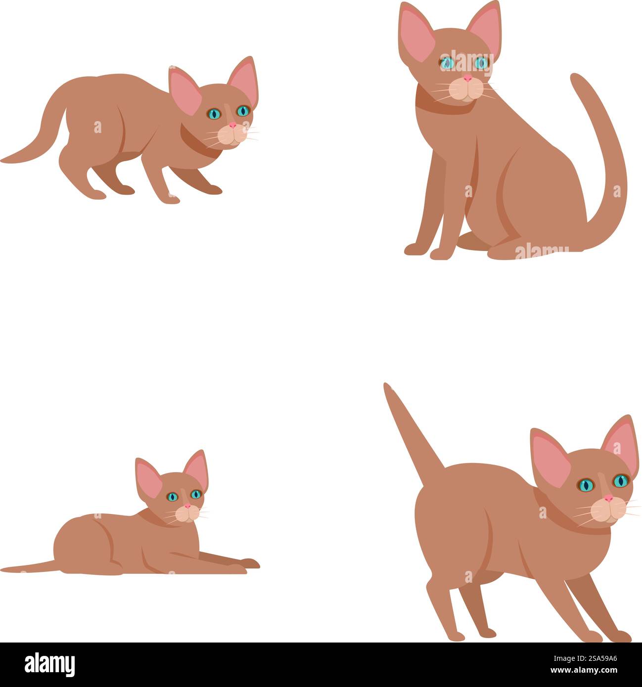 Collection of cute cartoon burmese cats illustrated in different ...