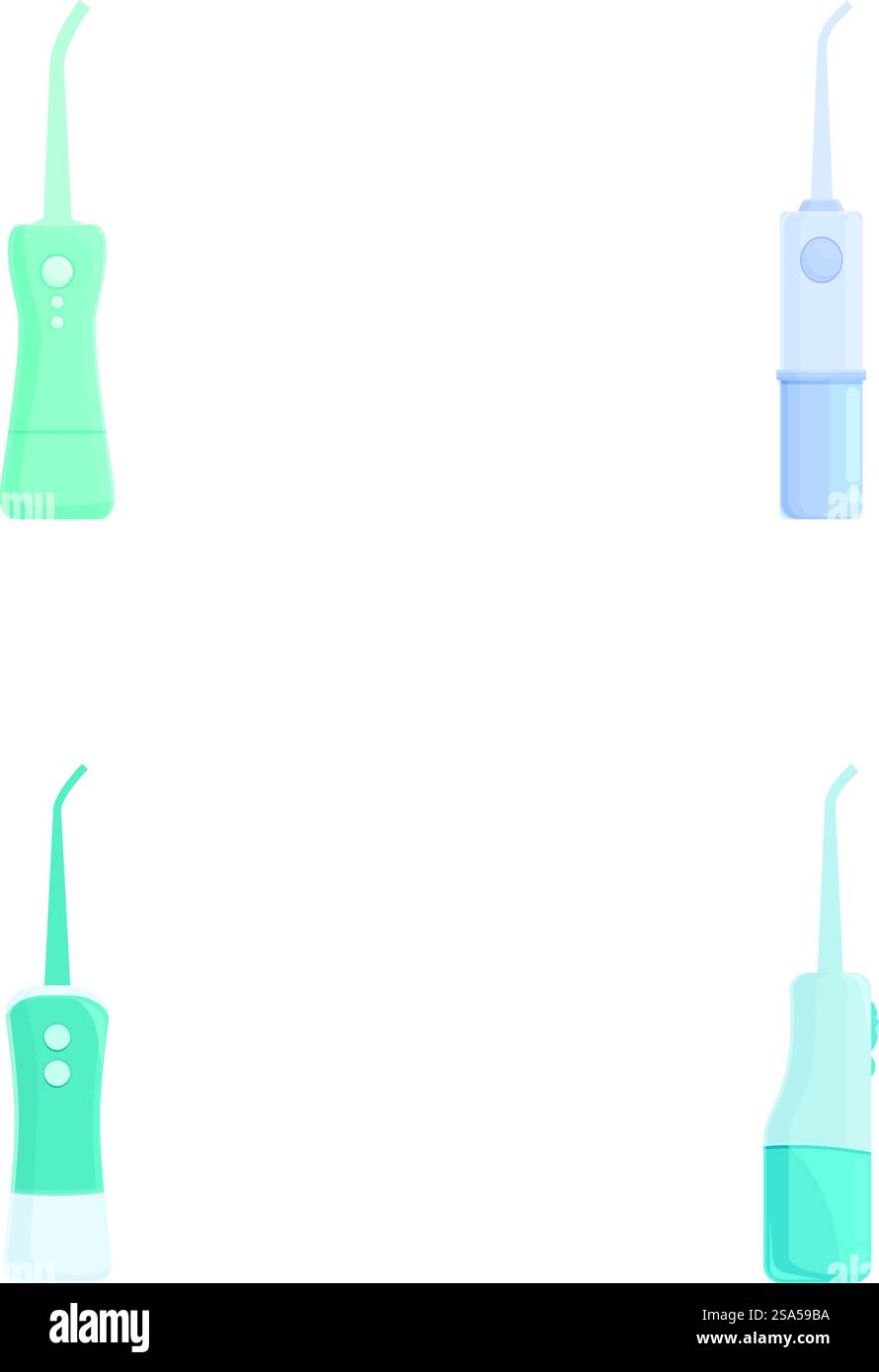Collection of colorful electric water flossers for dental hygiene ...