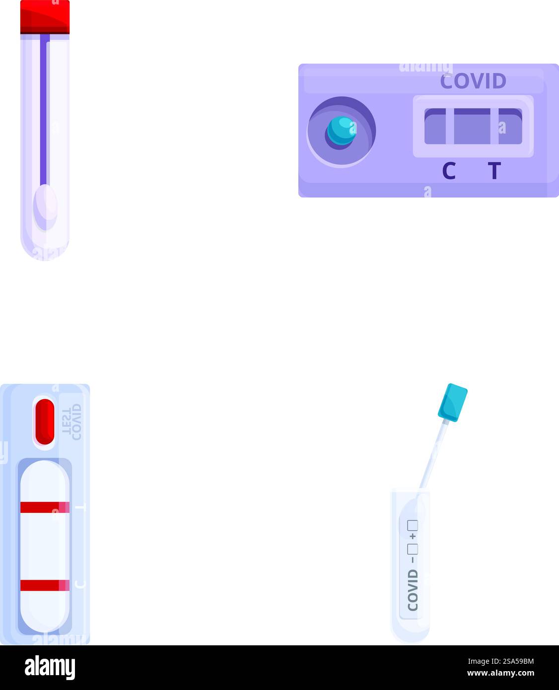 Covid test icons set cartoon vector. Equipment for testing for ...