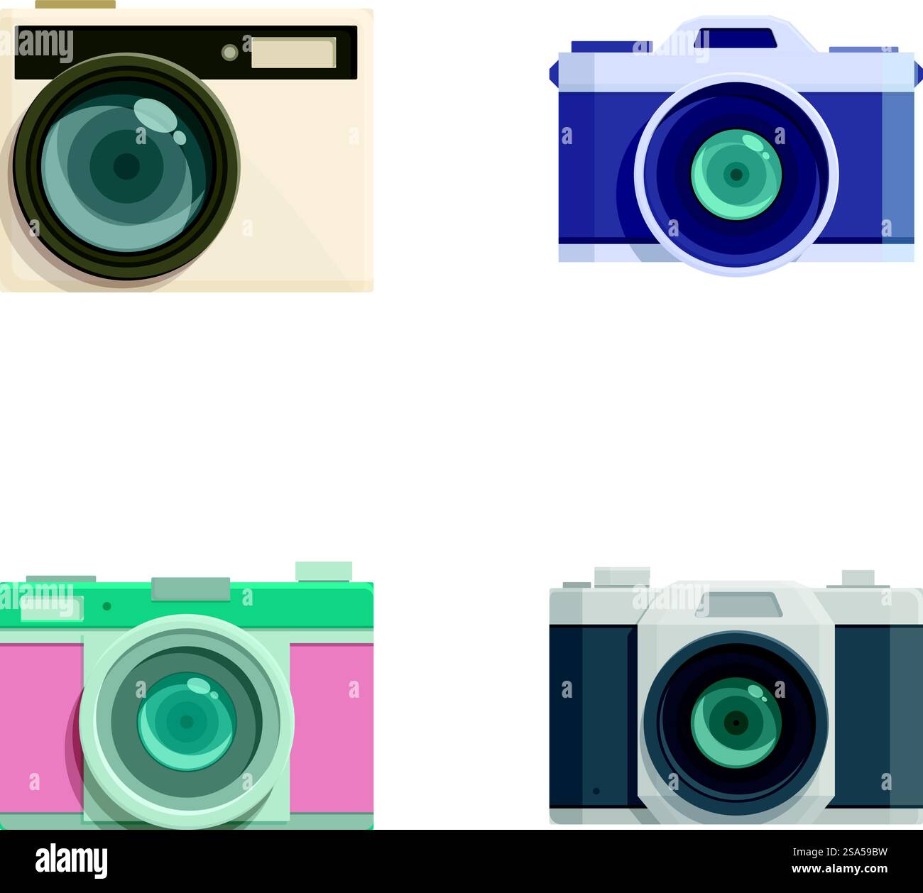 Collection of four flat design illustrations depicting various styles ...