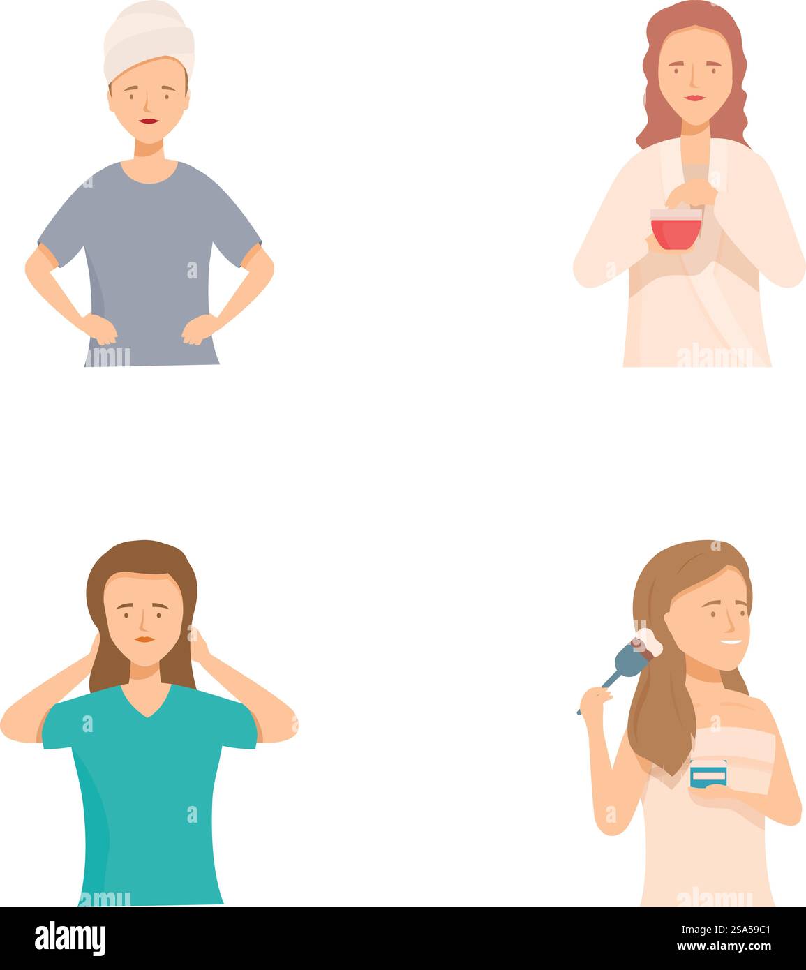 Four illustrations of characters displaying different symptoms like ...