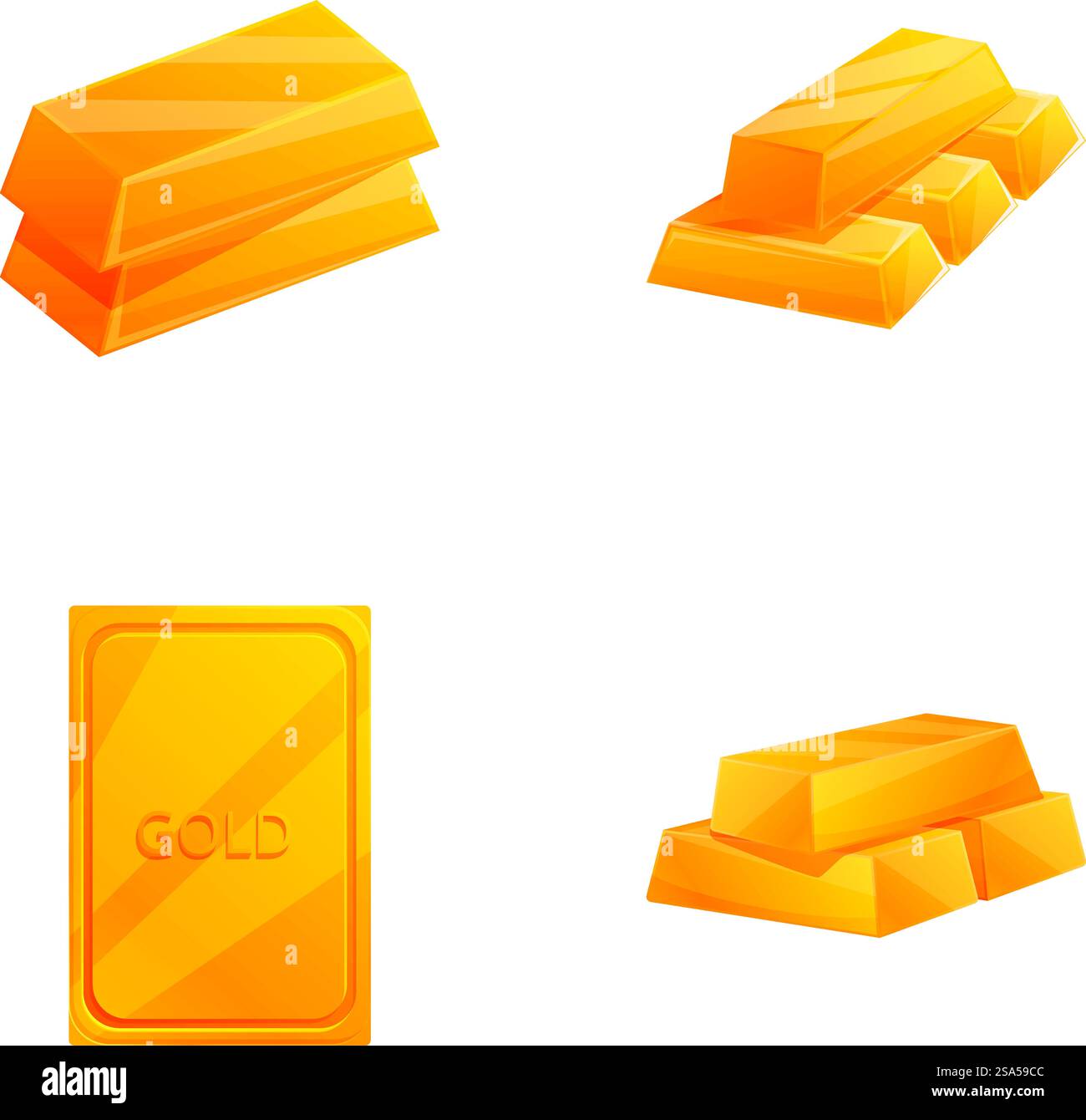 Set of 4 different styled vector illustrations of shiny gold bars suitable for finance and ...