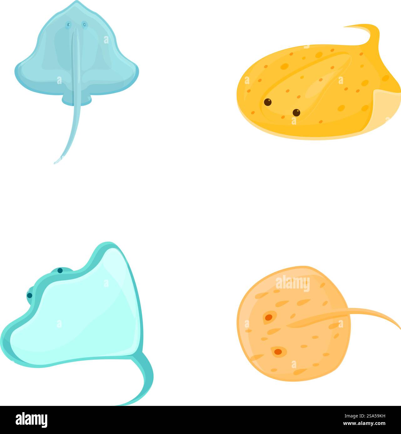Cartoon stingray icons set cartoon vector. Cute tropical stingray fish ...
