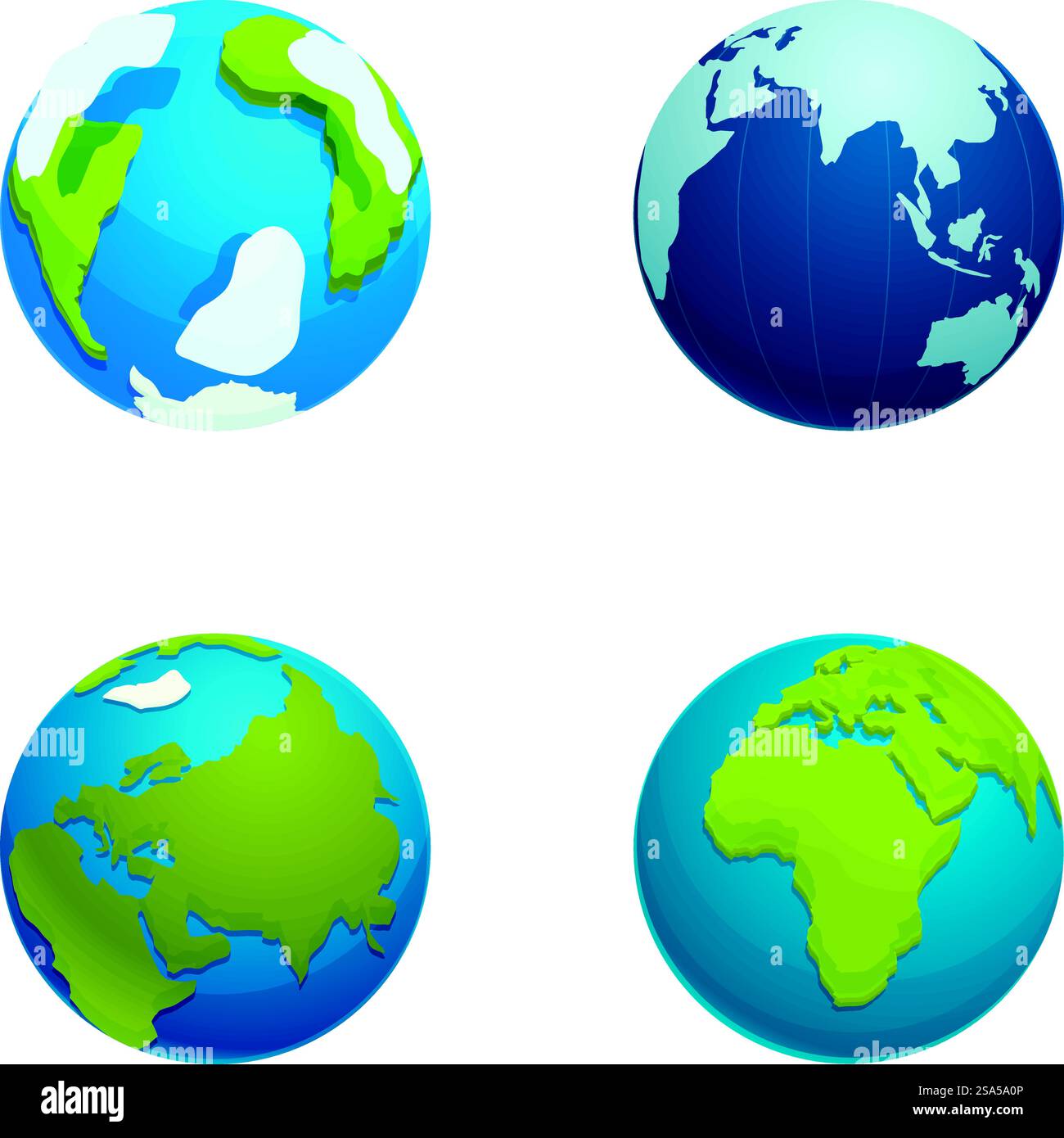 Collection of four stylized vector illustrations of earth showcasing ...