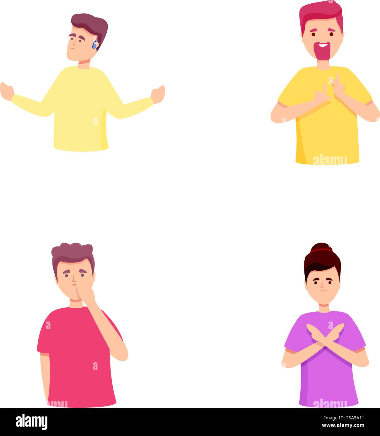 Deaf people icons set cartoon vector. Various people with hearing ...