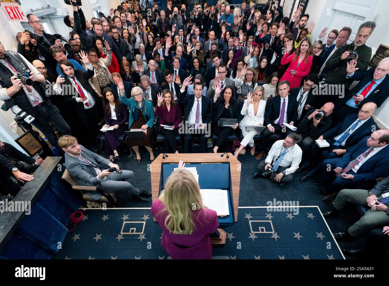 White House press secretary Karoline Leavitt speaks with reporters in the James Brady Press ...