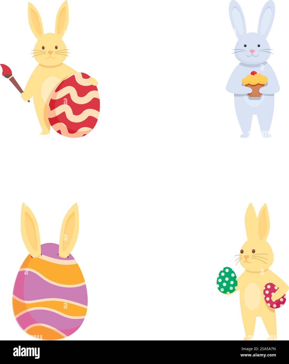 Easter rabbit icons set cartoon vector. Cute bunny and easter egg ...