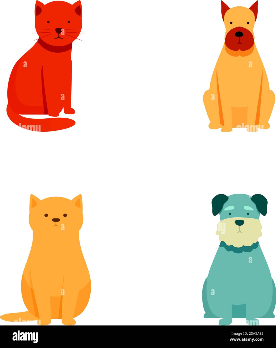 Collection of four adorable cartoon animals, including cats and dogs ...