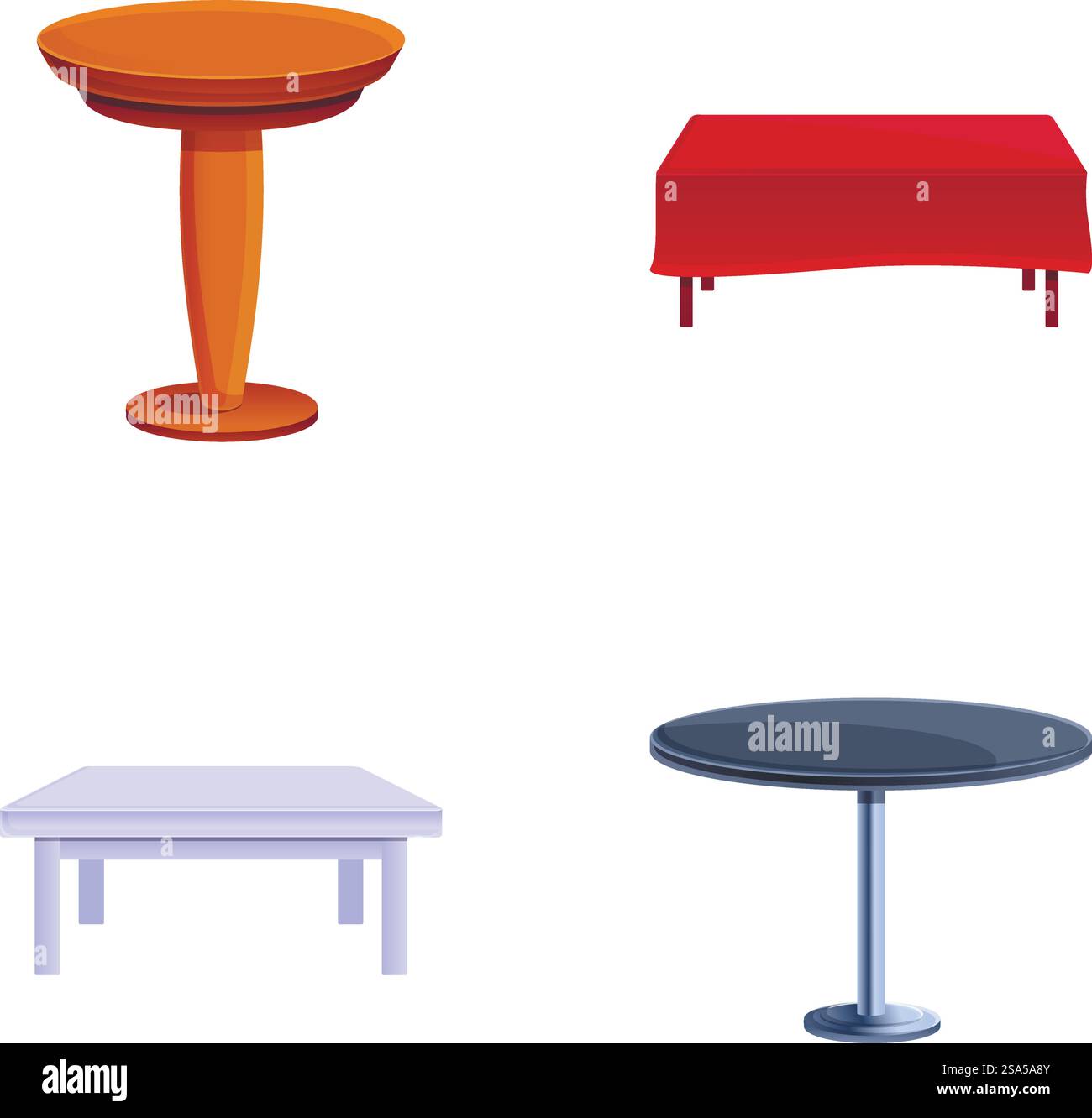 Different table icons set cartoon vector. Table of various shape and ...