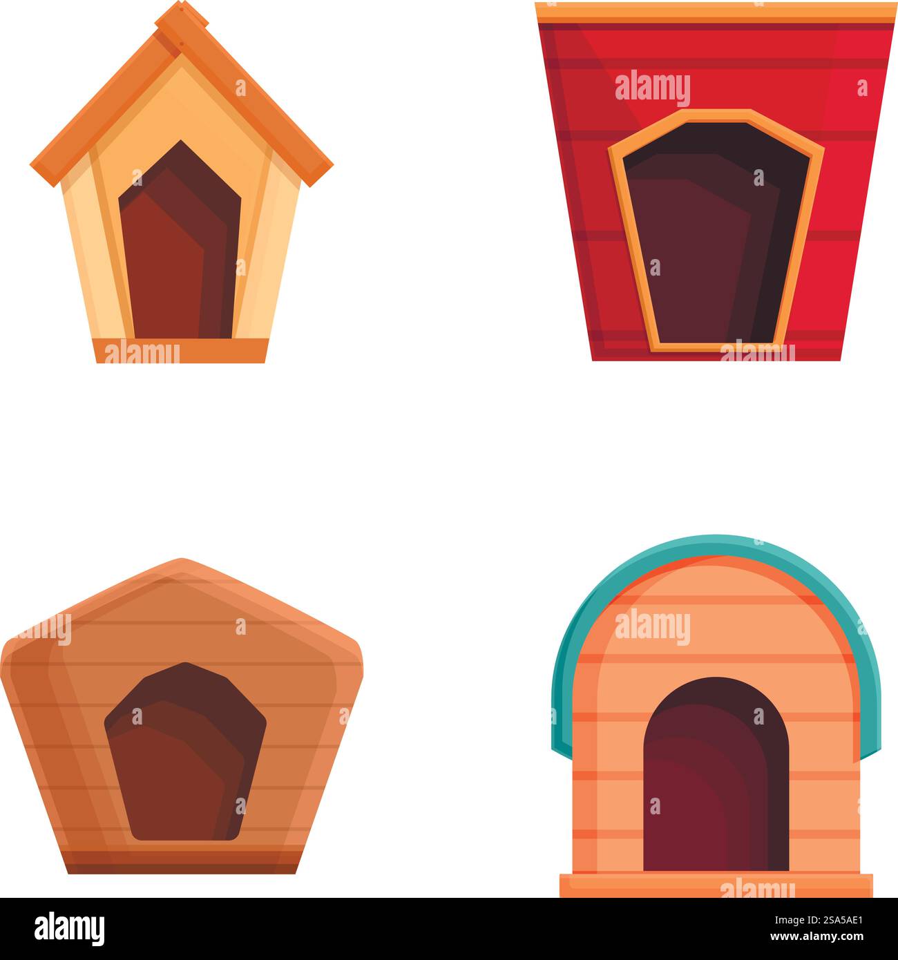 Dog kennel icons set cartoon vector. Small cute empty dog house. Wooden ...