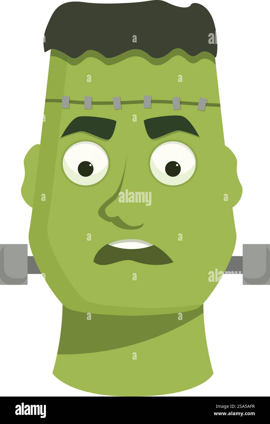 Classic green frankenstein monster with bolts, feeling surprised. Green ...