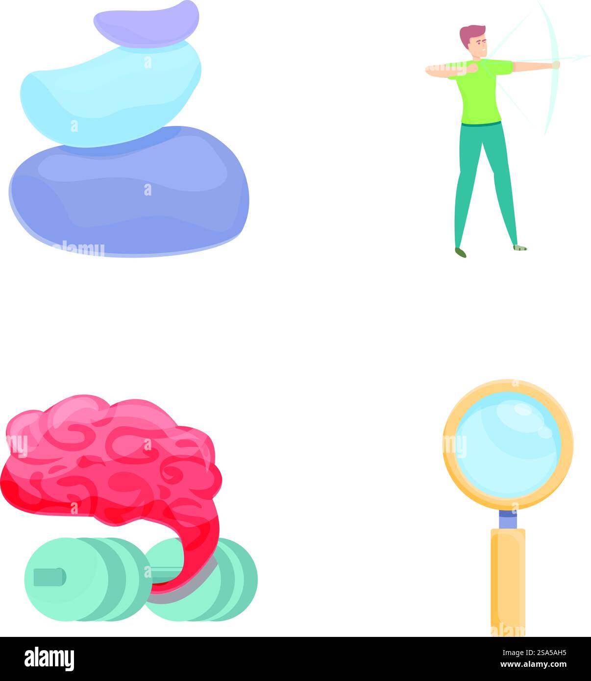 Emotion harmony icons set cartoon vector. Man control mind and emotion ...