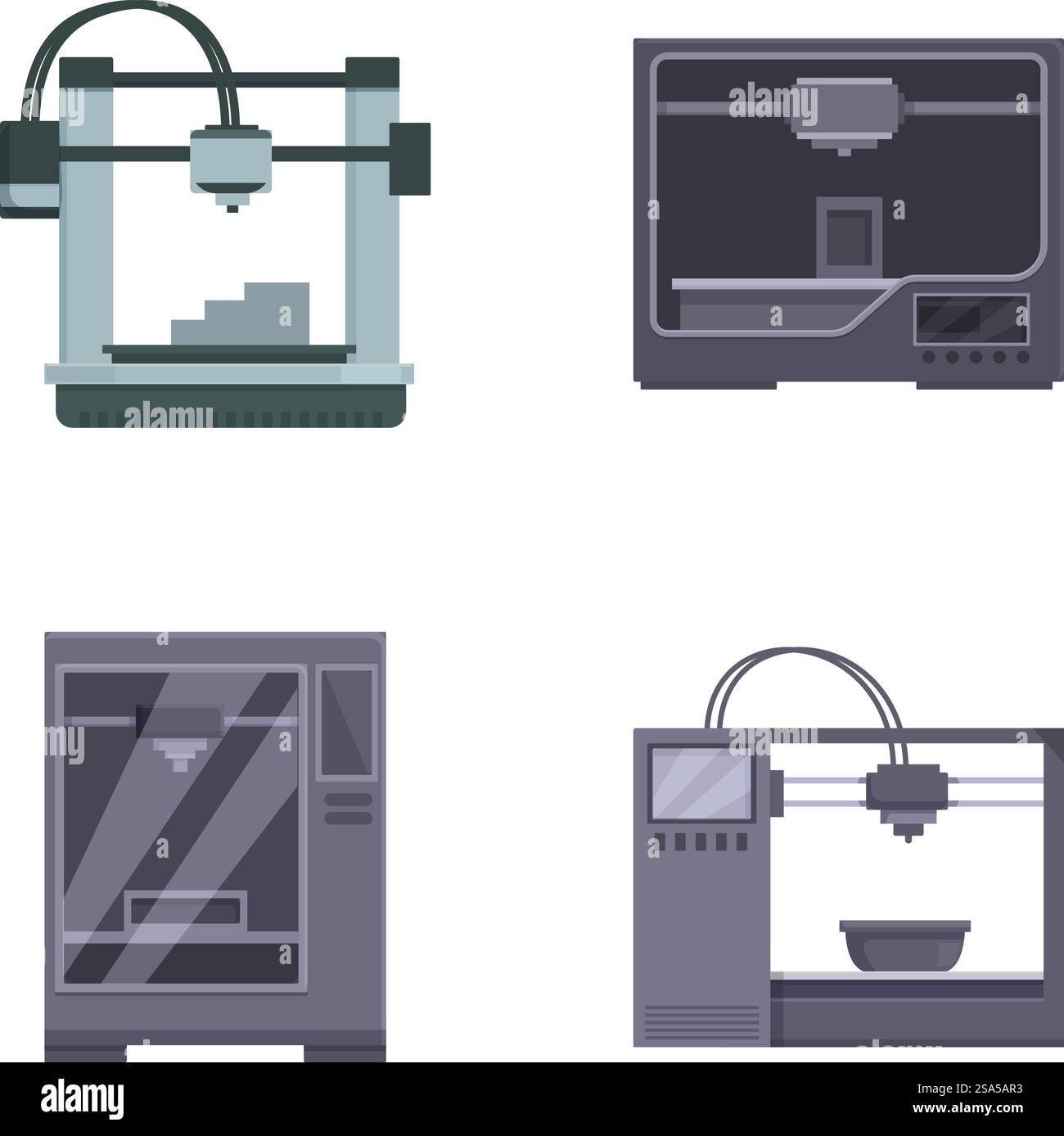 Vector image collection featuring various styles of 3d printers for ...