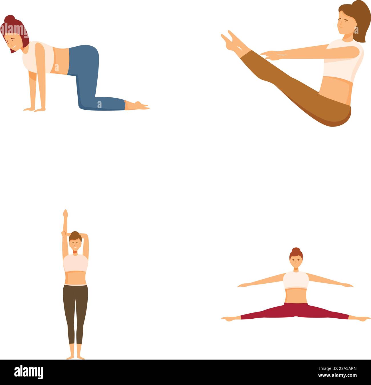Collection of female fitness character demonstrating yoga positions ...