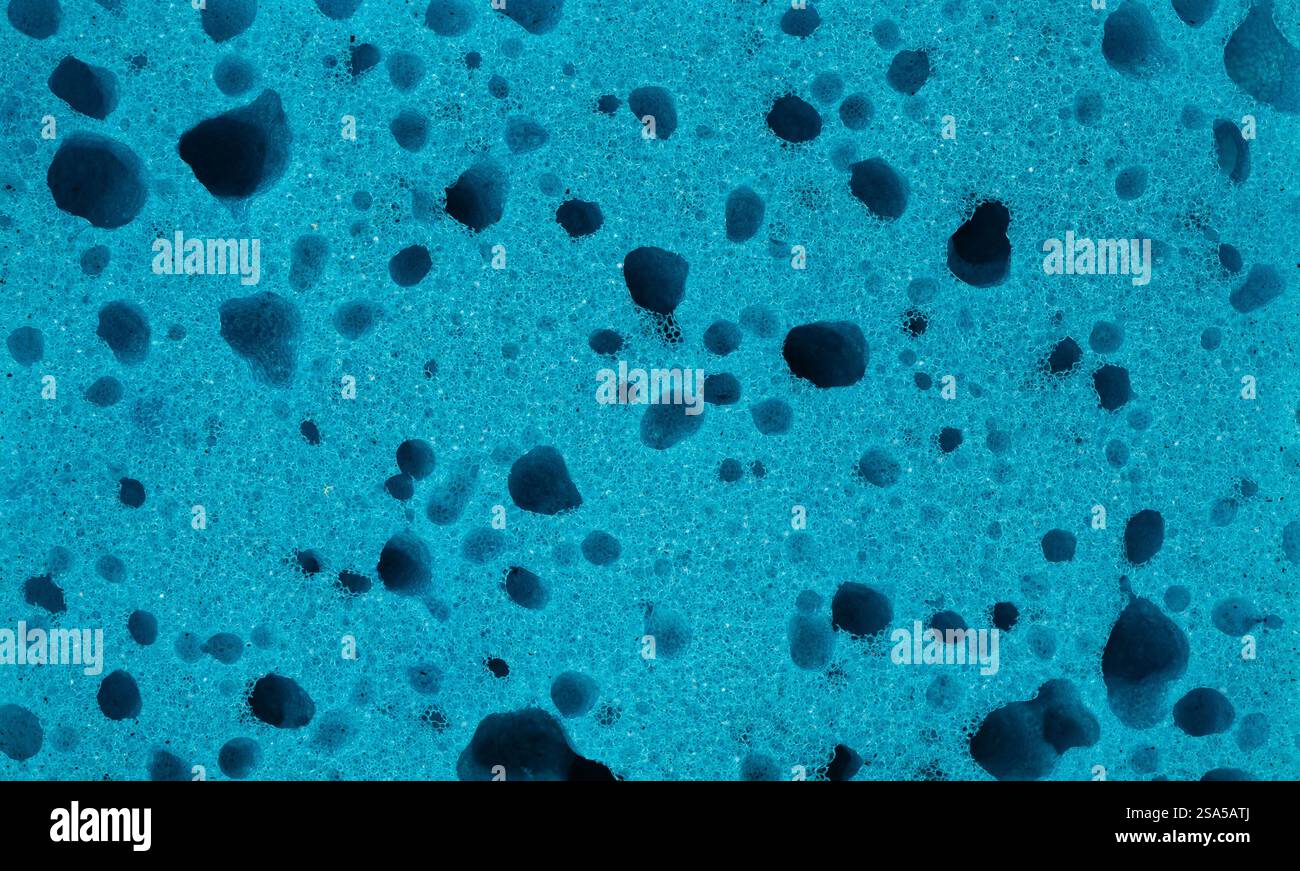 Textured surface of a scrub sponge showcases its unique blue color and ...