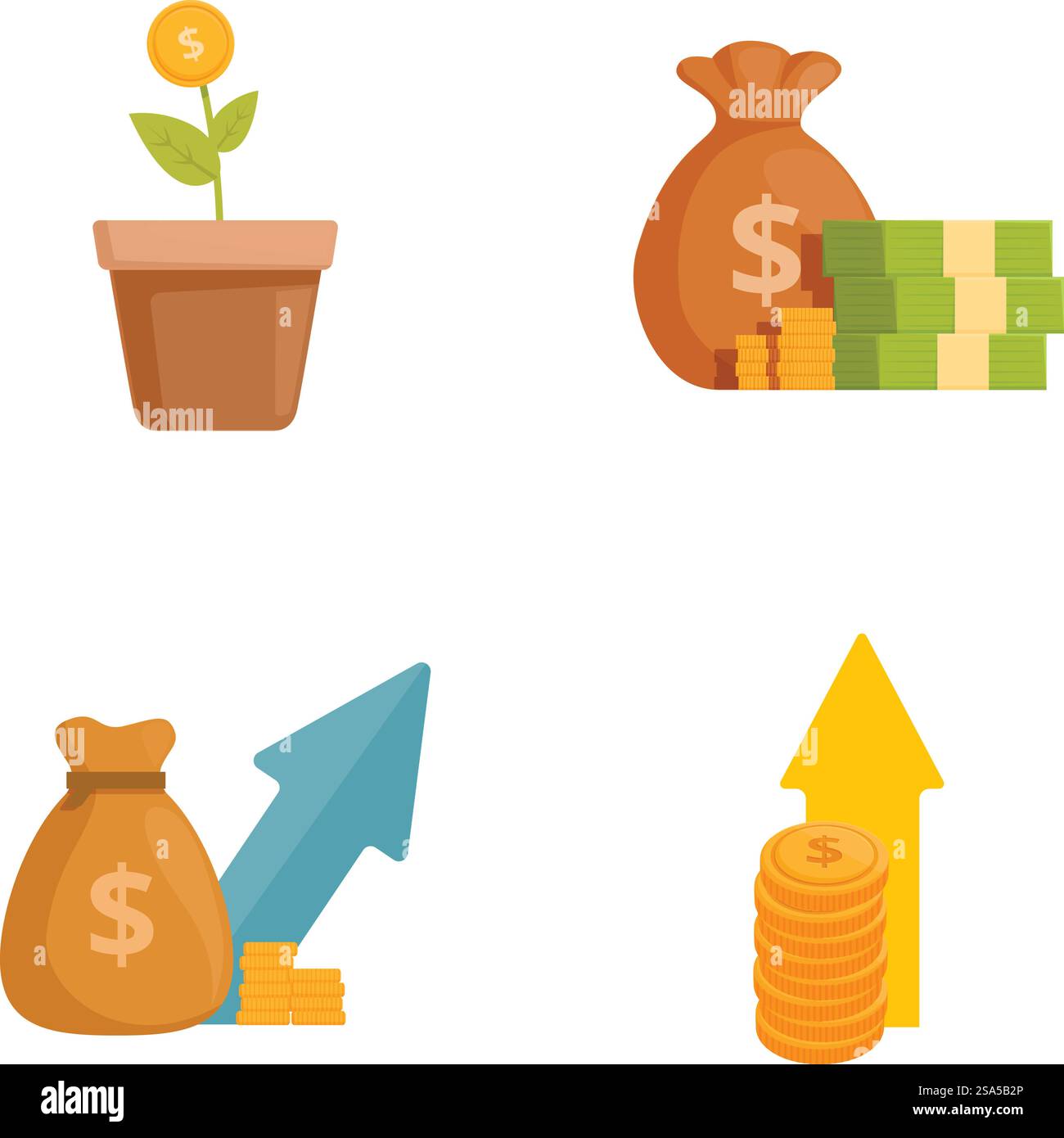 Set of four finance icons depicting investment, savings, and financial ...