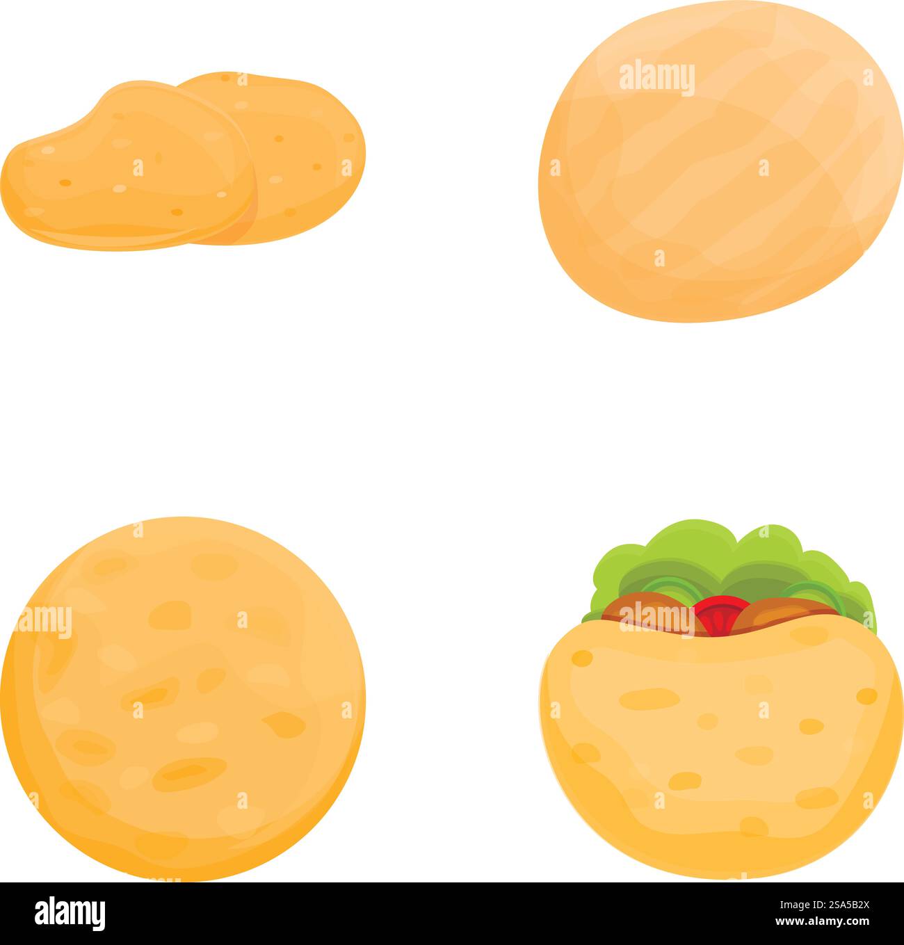 Tortilla bread icons set cartoon vector. Ingredient for cook burrito ...