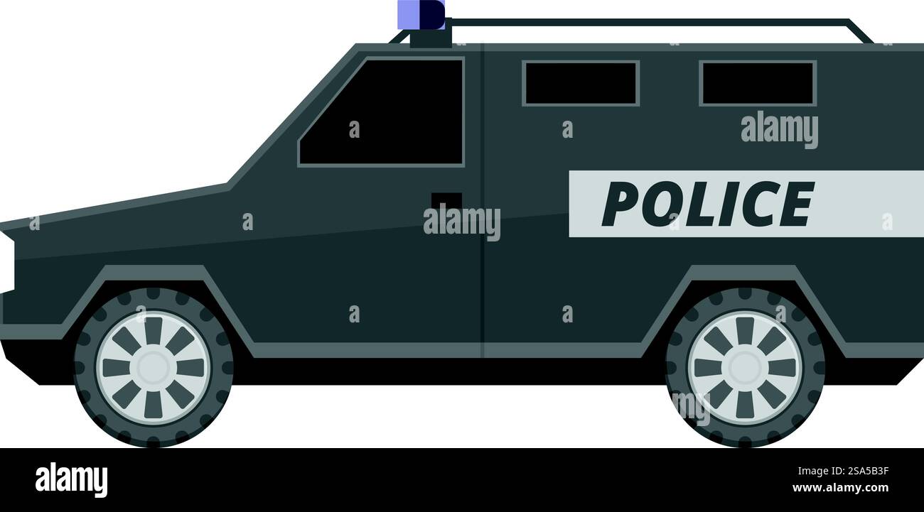 Armored police car with siren lights is parked on white background ...