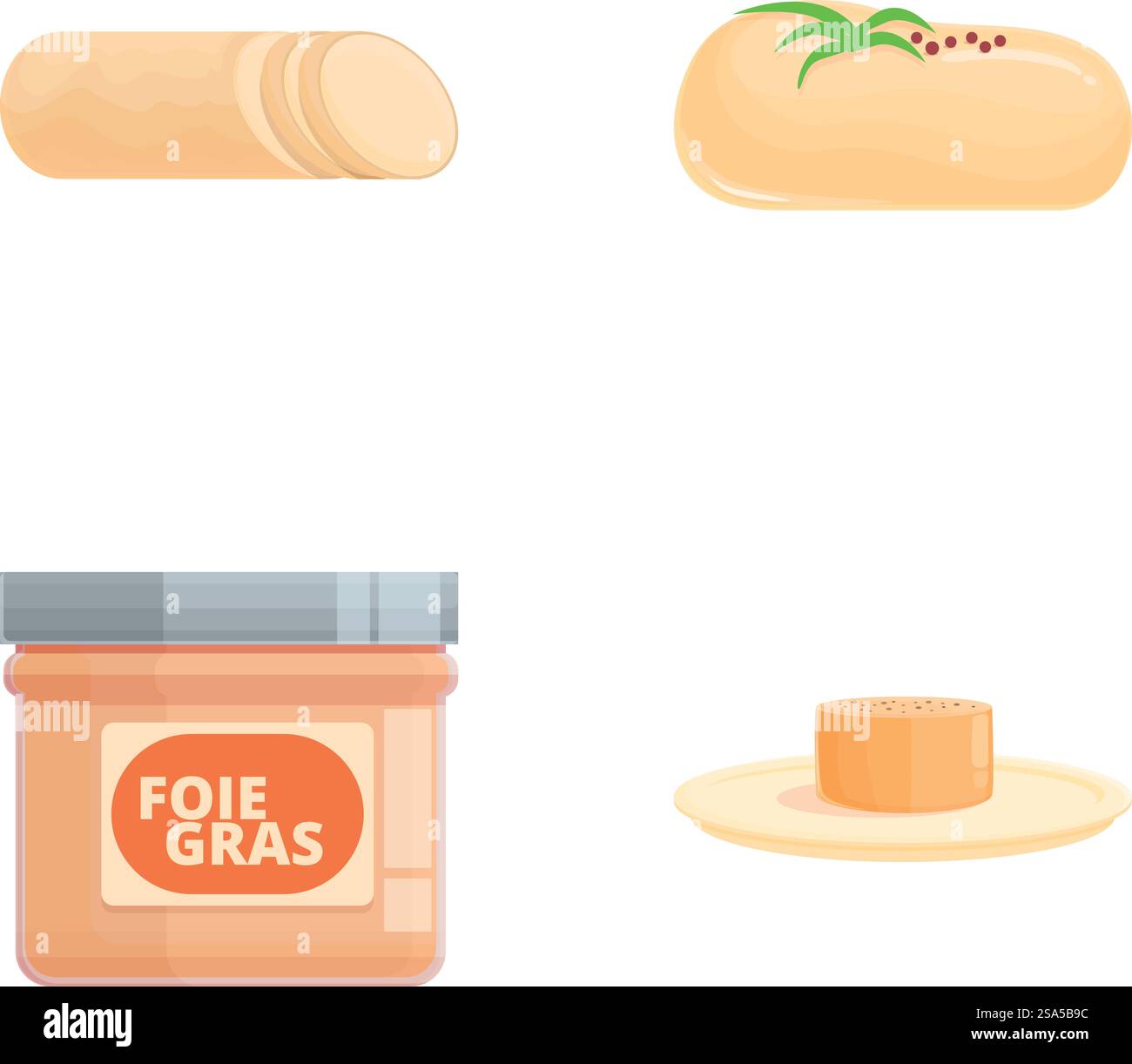 Goose pate icons set cartoon vector. Traditional foie gras dish. French ...