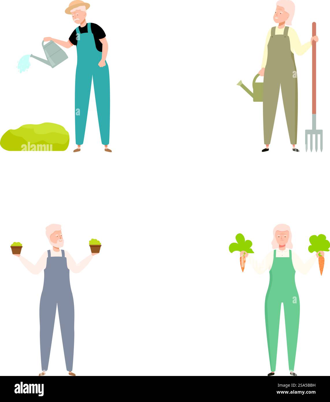 Collection of four vector illustrations of an elderly farmer in various ...