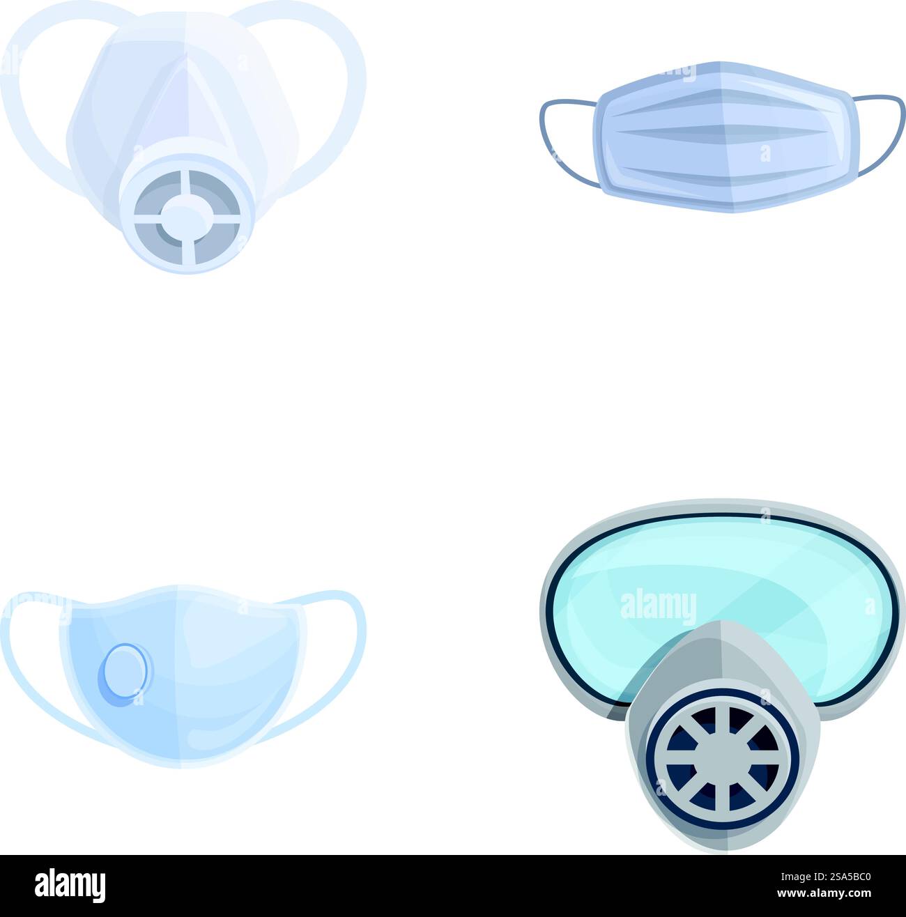 Protection mask icons set cartoon vector. Virus protection respirator ...