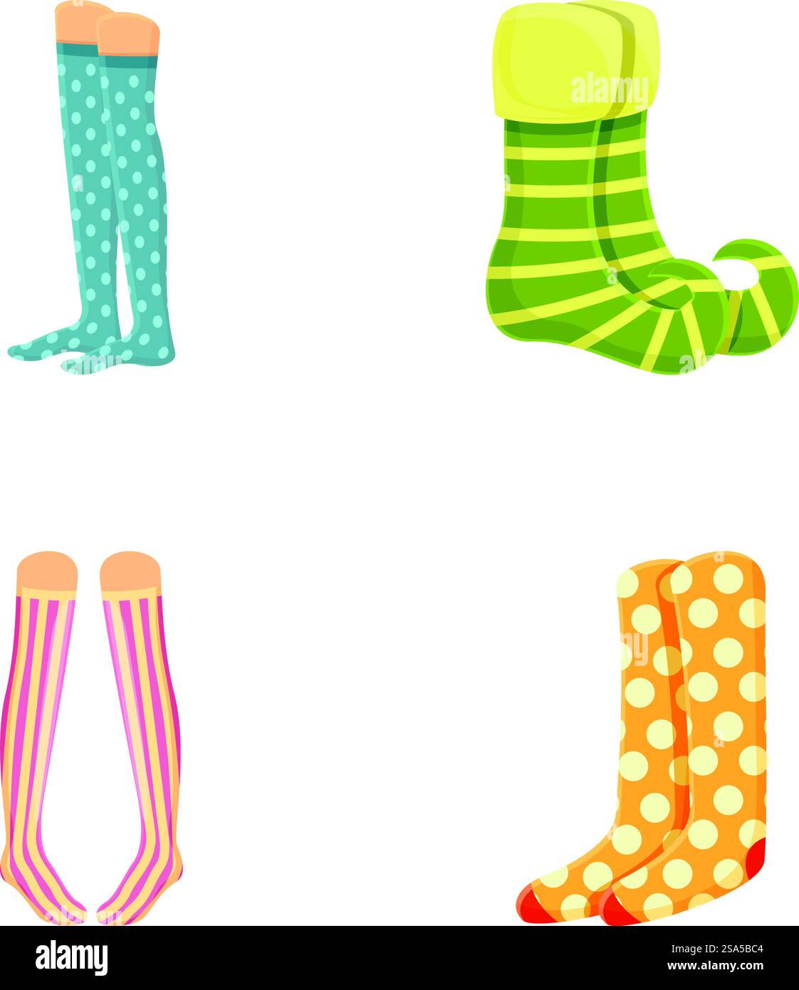 Stocking icons set cartoon vector. Bright short or knee stocking. Foot ...