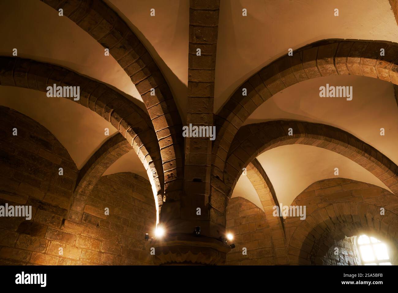 Rib vaulting springs from the central stone column within the Garrison ...